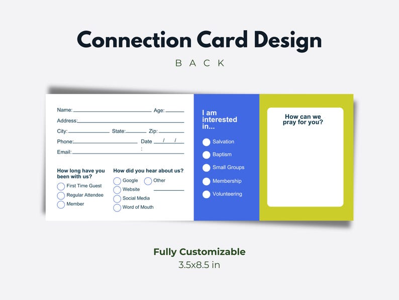 Connect Card for First Time Visitor Canva Template for Church Welcome ...