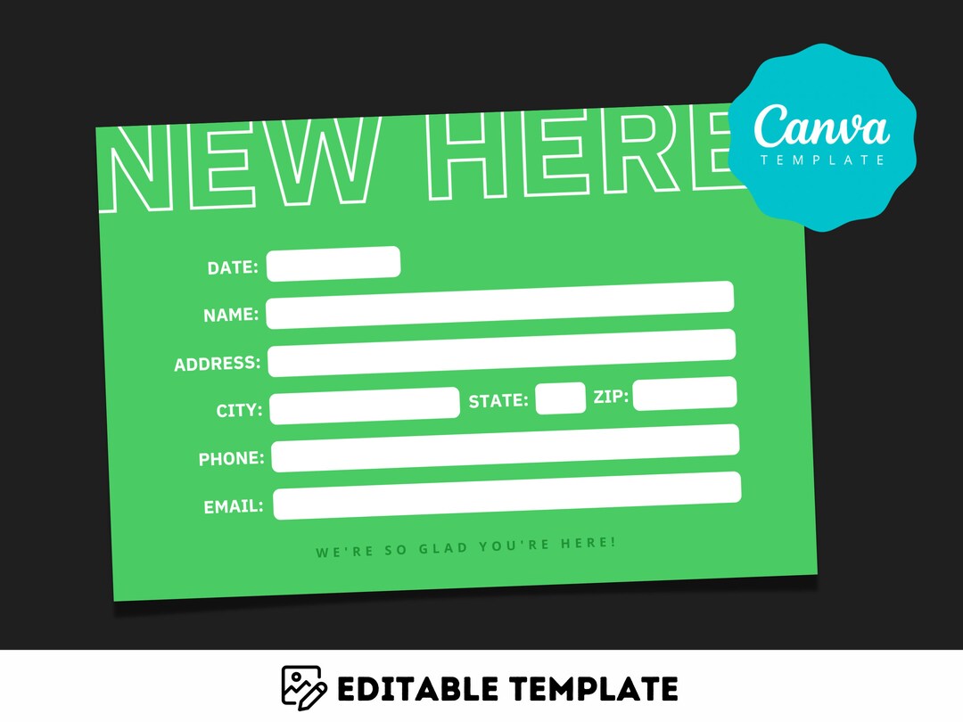 Connection Card, Fully Editable Canva Template, New Here Guest Card ...