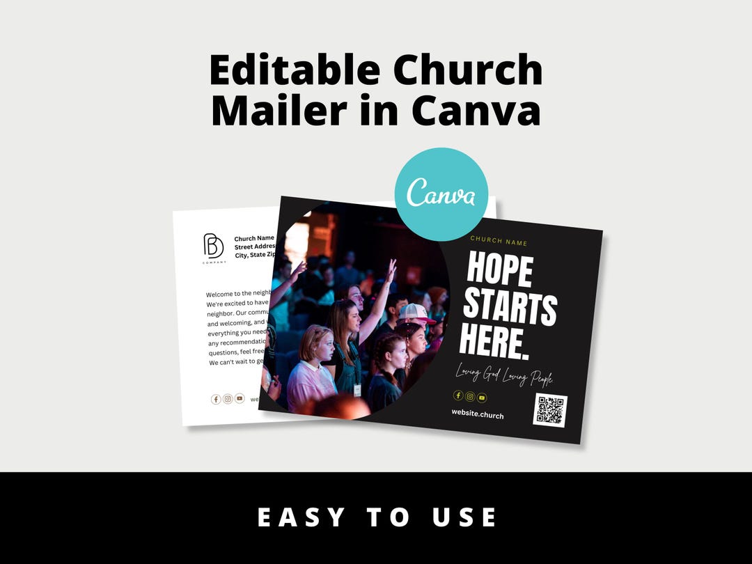 Modern Church Mailer Canva Template: Welcome Postcard (9x6 Inches ...