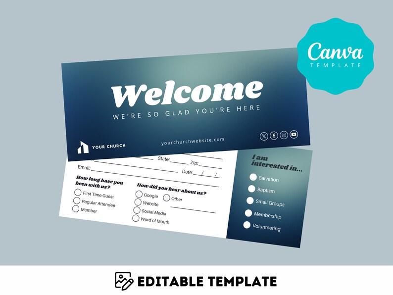 Editable Church Welcome Card Template for First-time Visitors ...