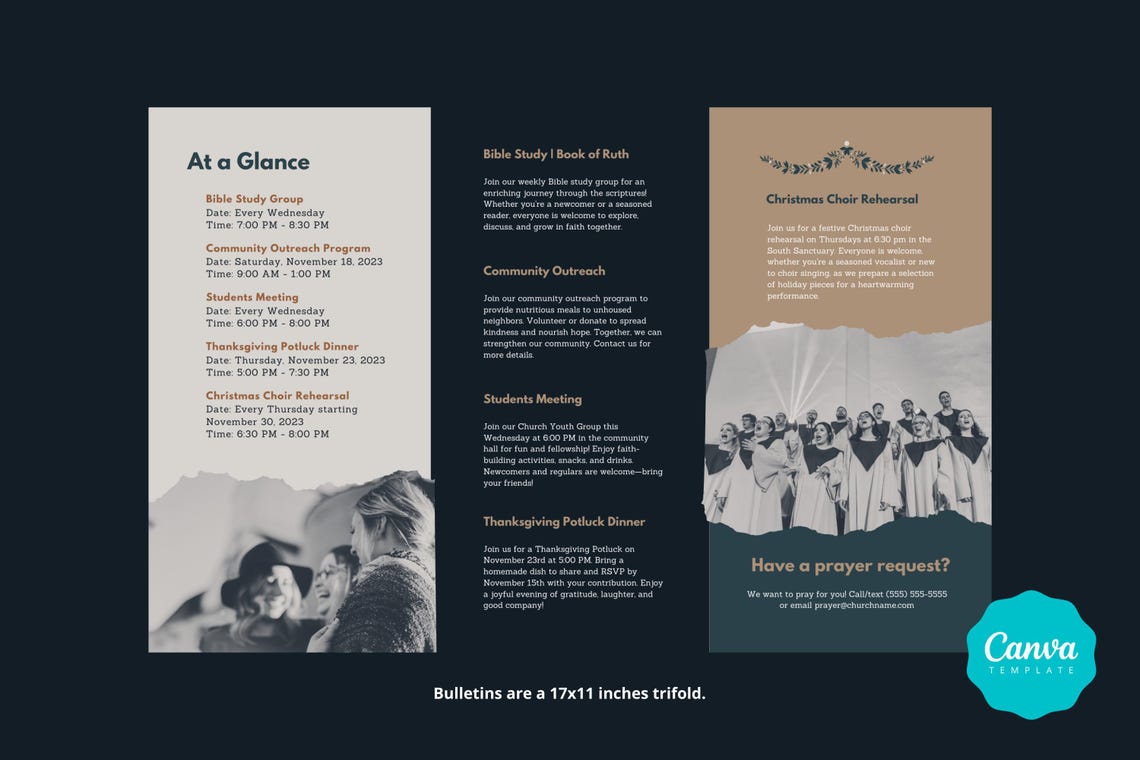 Modern Church Bulletin Template Design for Canva Printable Order of ...