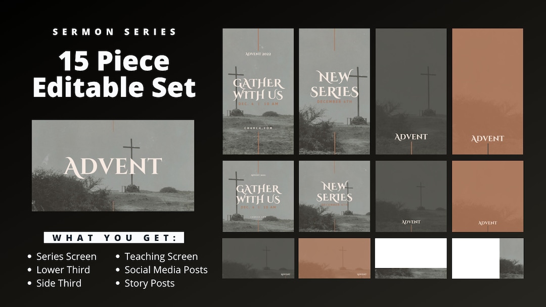 Advent Sermon Series Package, Editable Slides and Social Graphics for ...