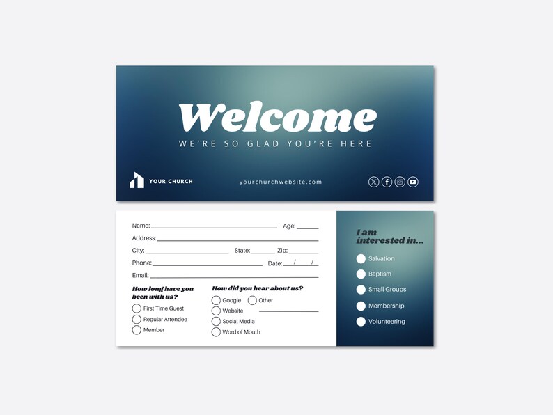 Editable Church Welcome Card Template for First-time Visitors ...