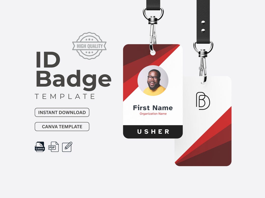 Lanyard ID Badge Template for Events Editable Volunteer and Church Name ...