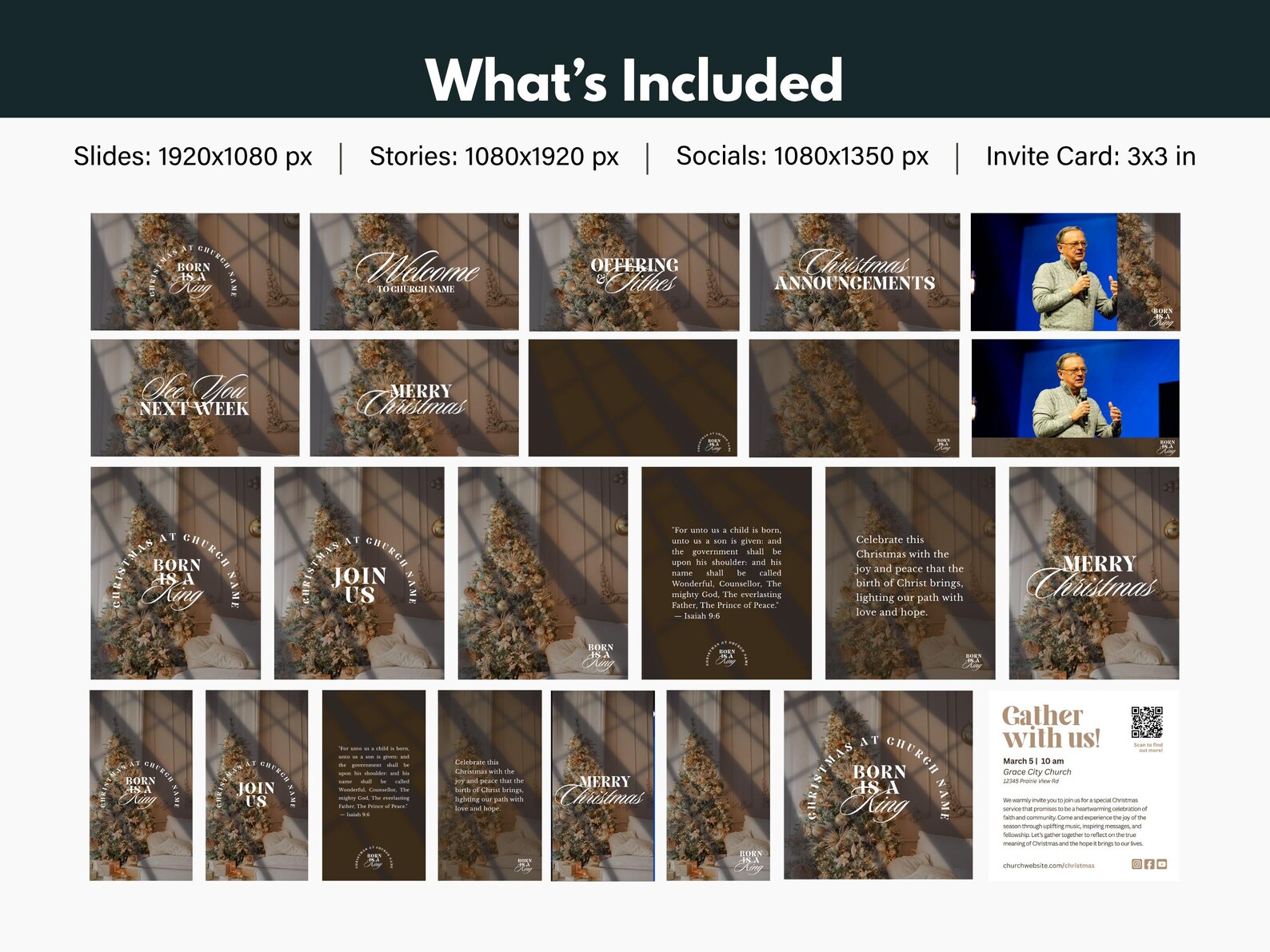 Christmas Sermon Series Kit | Born is a King | Editable Canva Templates ...