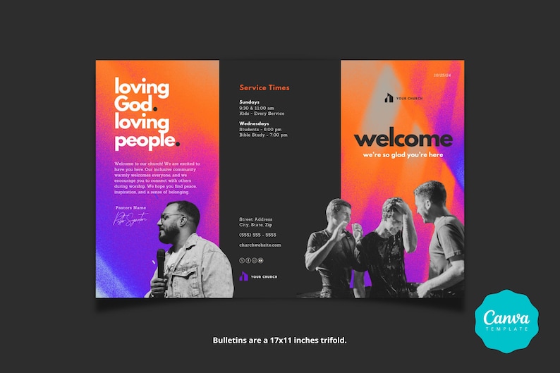 Customizable Church Bulletin Canva Template: Modern Church Program for ...