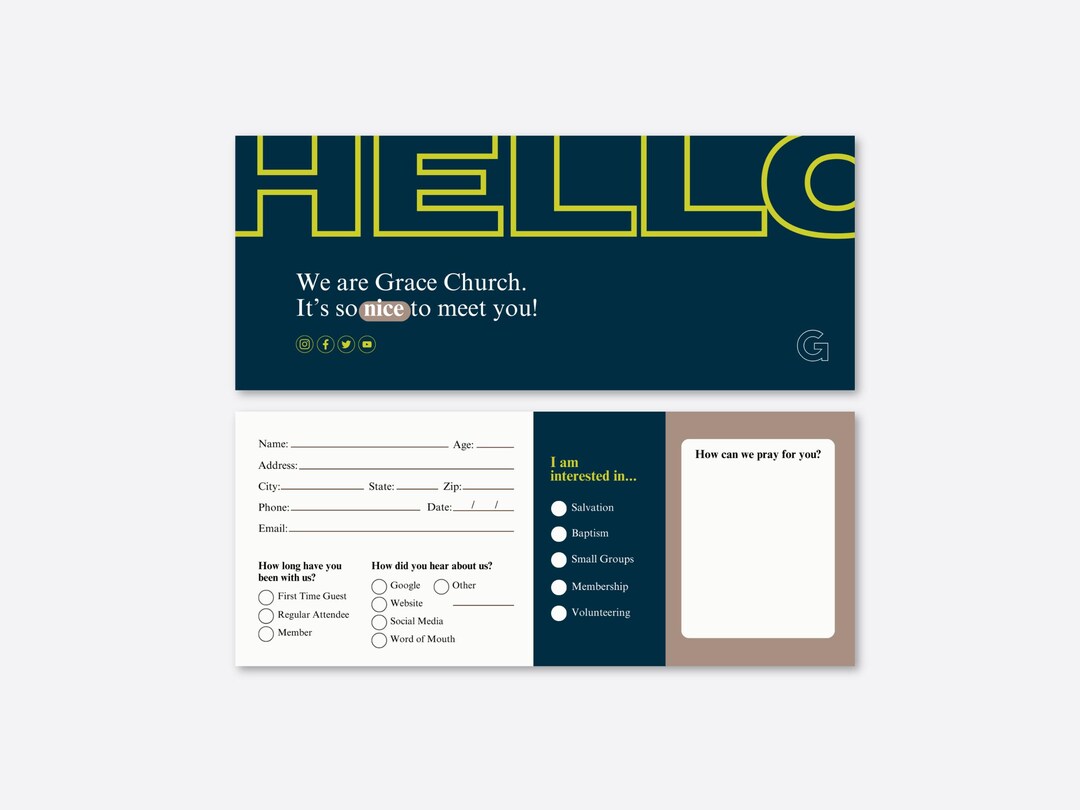 Church Connection Card for First-time Guests – 3x8 Inch Welcome Card to ...