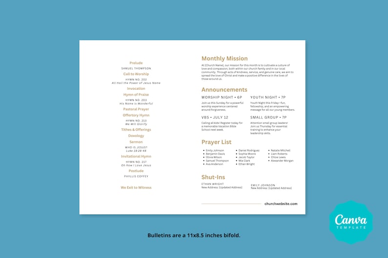 Church Bulletin Template: Modern Canva Design (digital Download) - Etsy