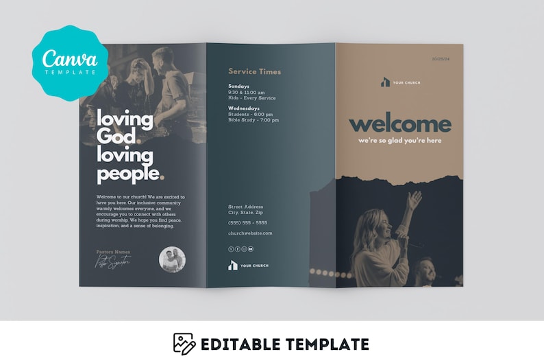 Modern Church Bulletin Template Design for Canva Printable Order of ...