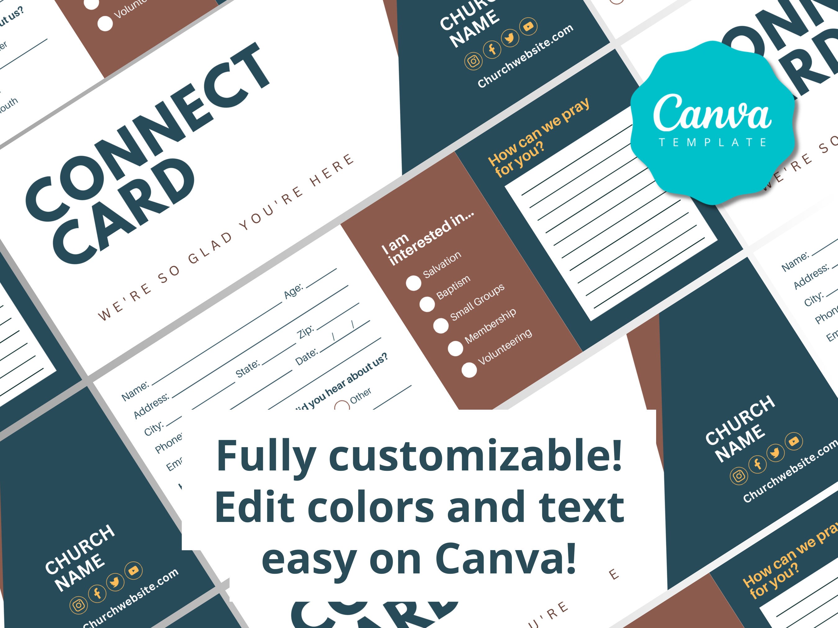 Editable Church Connect Card Template: Canva Design (digital Download ...
