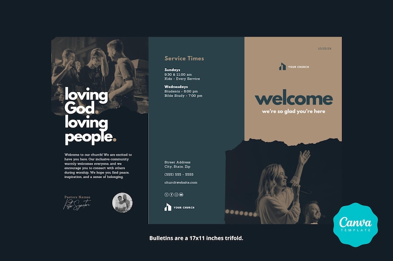 Modern Church Bulletin Template Design for Canva Printable Order of ...