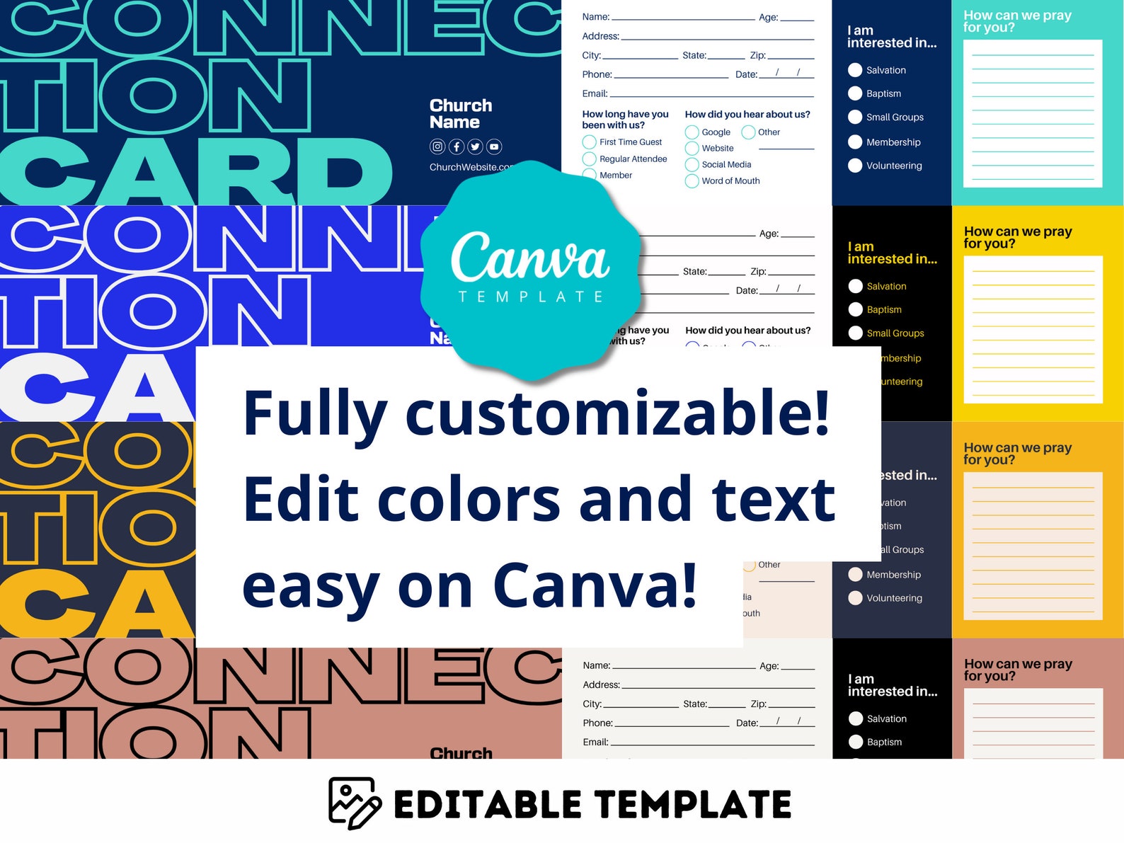 Customizable Church Welcome Card Template for New Visitor - Editable ...