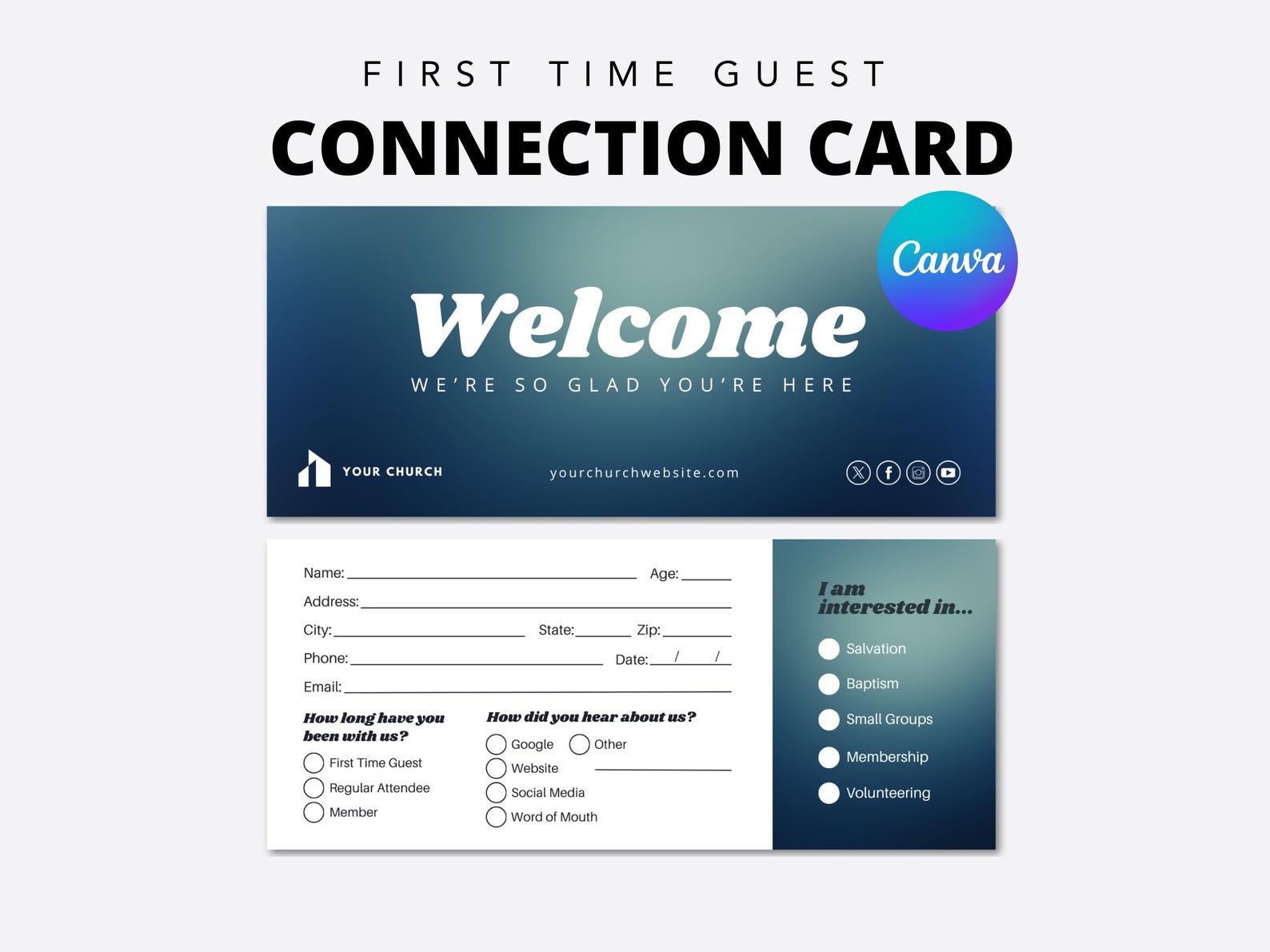 Editable Church Connect Card Template: First Time Visitors (canva ...
