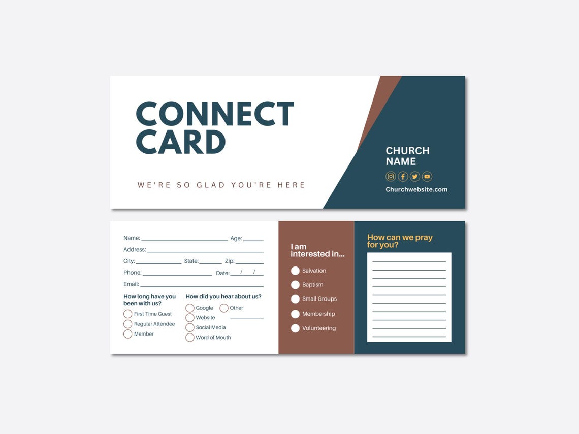 Editable Church Connect Card Template: Canva Design (digital Download ...