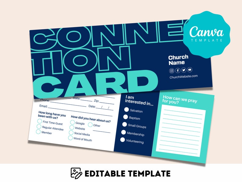 Customizable Church Connect Card Template for New Visitors | Editable ...
