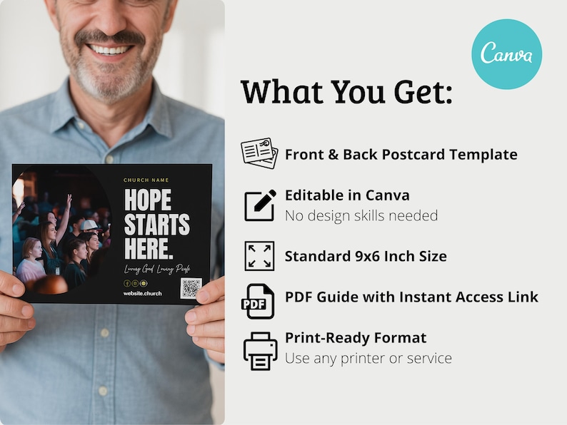 Modern Church Mailer Canva Template: Welcome Postcard (9x6 Inches ...