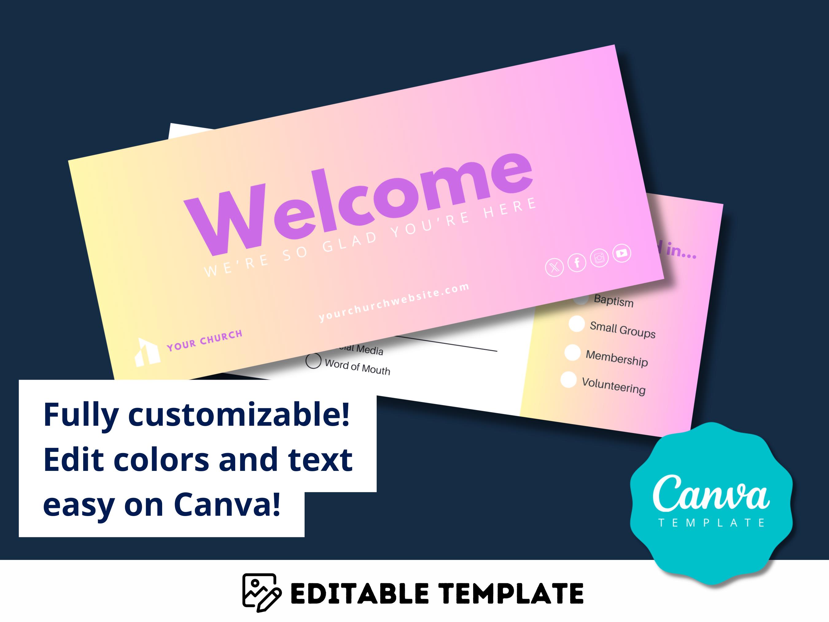 Editable Church Connect Card Template: First Time Visitors (canva ...