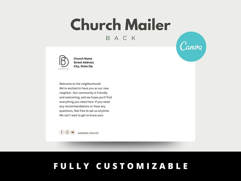 Modern Church Mailer Canva Template: Welcome Postcard (9x6 Inches ...