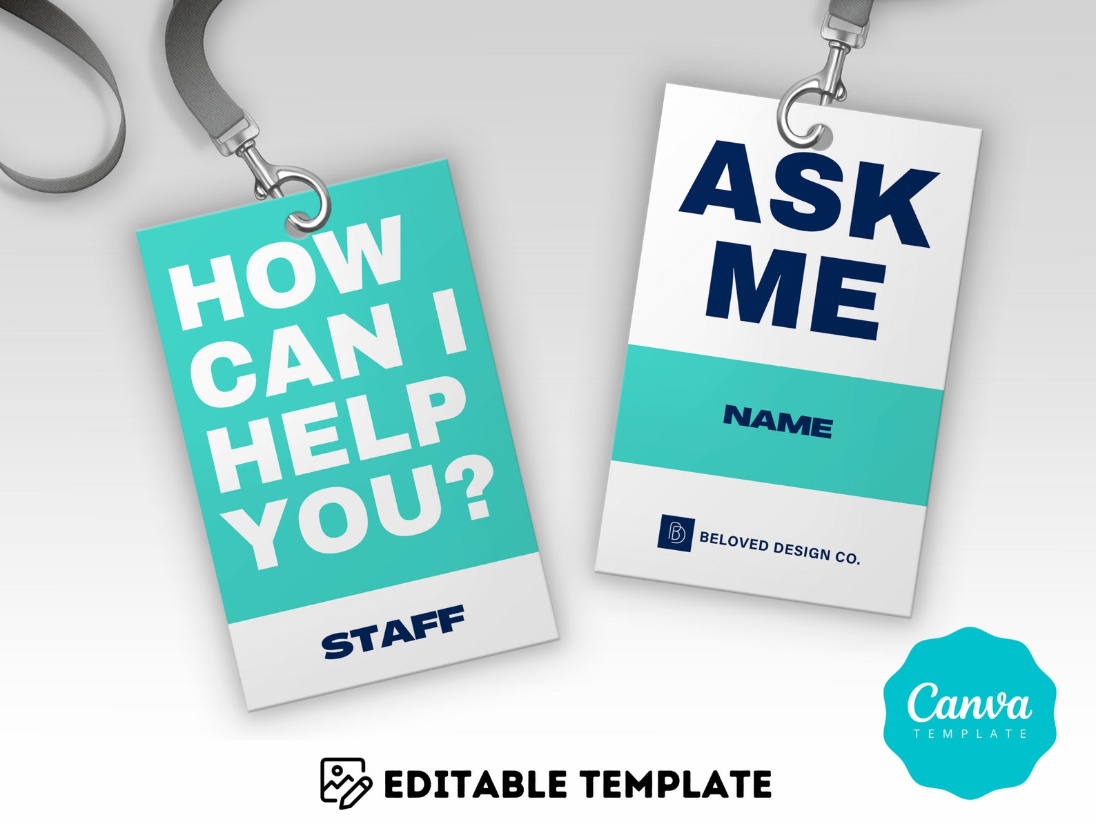 Editable ID Badge Template: Canva Lanyard Design (3x5 In) - Etsy