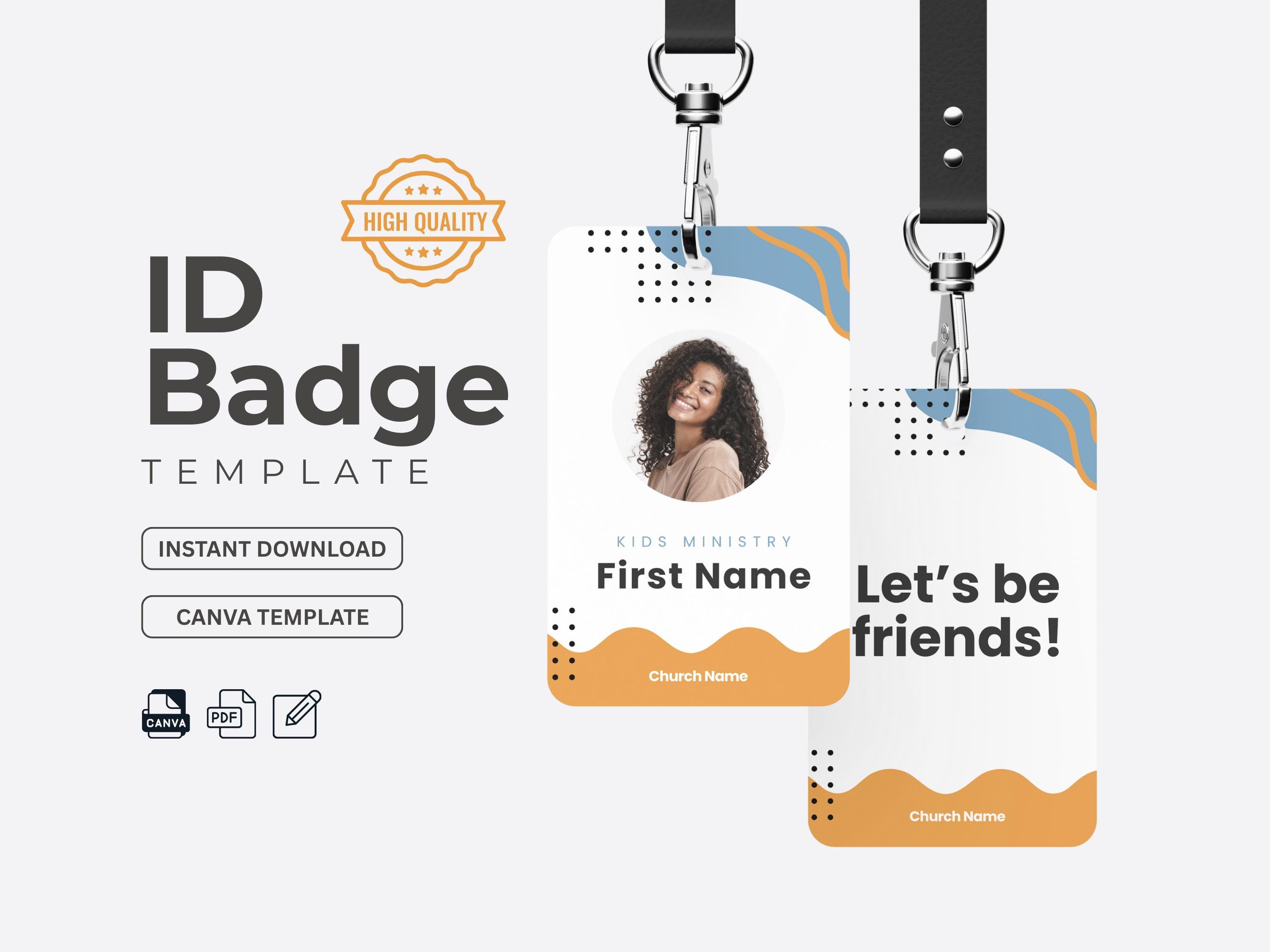 Editable Staff ID Badge Template Volunteer Church Badge Name Tag Design ...