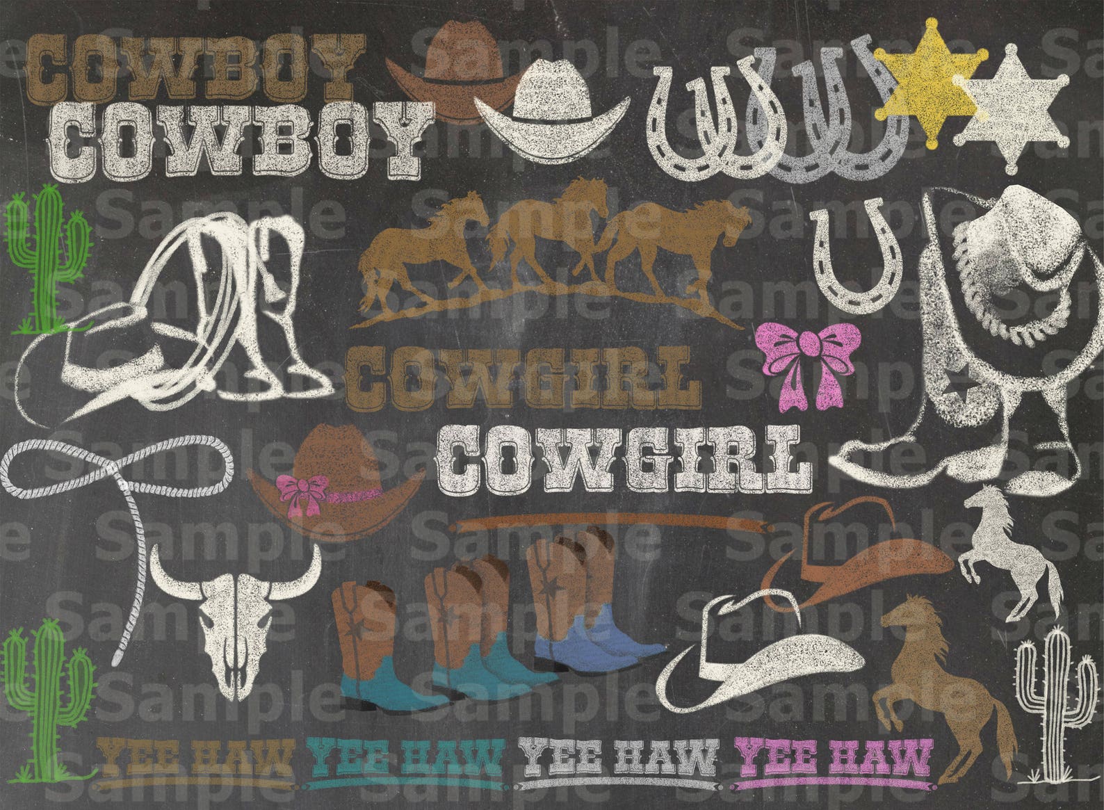 PRICE DROP PNG Files Western Cowboy and Cowgirl Chalk Art 35 for ...