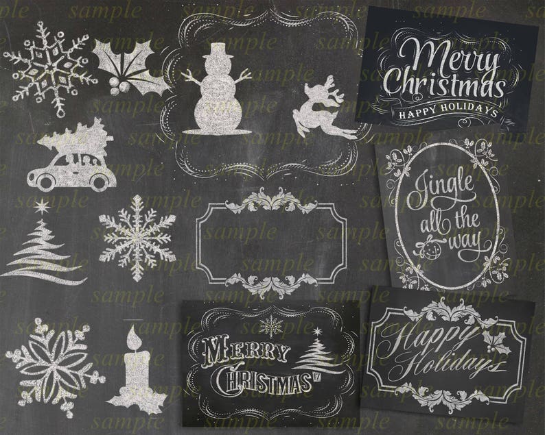 Clipart, Chalkboard Milestones 24 Files Christmas Chalk Art Digital ...
