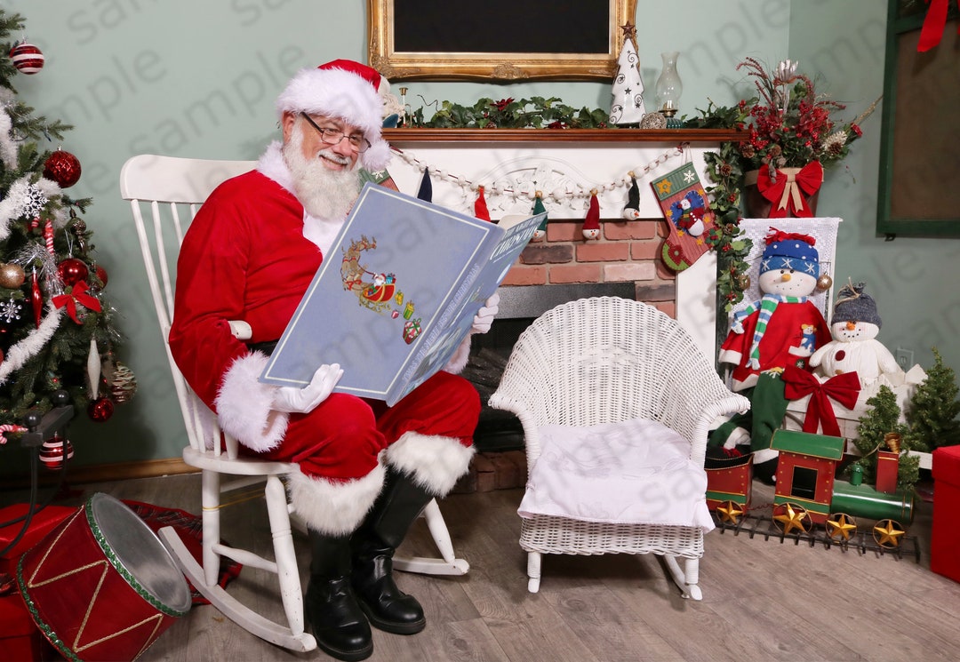 PRICE DROP Santa Reading a Book Digital Backdrop, Christmas Photo ...