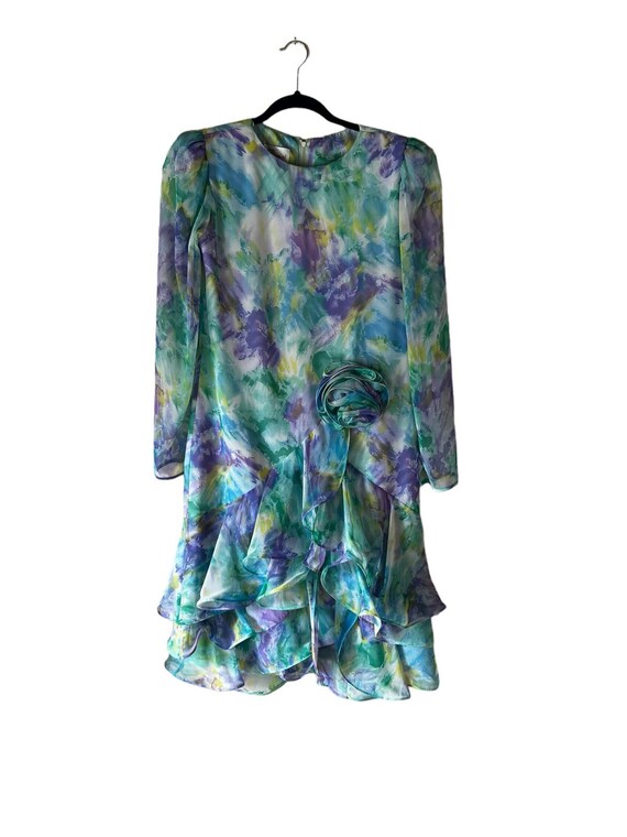 Vintage Floral 80s Rimini Drop Waist Ruffle Dress - Gem