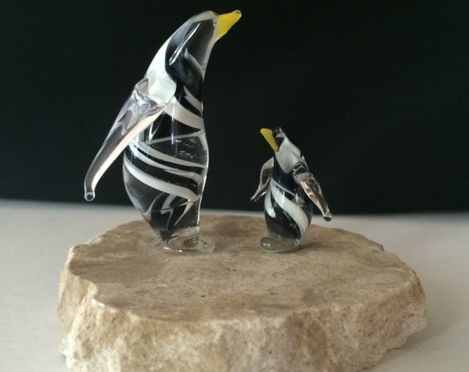 Penguin & Baby Handblown Glass Sculpture - Etsy