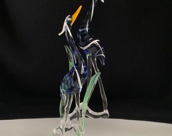 Blue Heron Handblown Glass Sculpture | Etsy