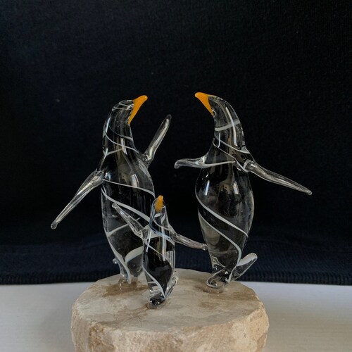 Penguin & Baby Handblown Glass Sculpture - Etsy