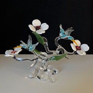 Hummingbirds With Dogwood Flower Handblown Glass Sculpture - Etsy