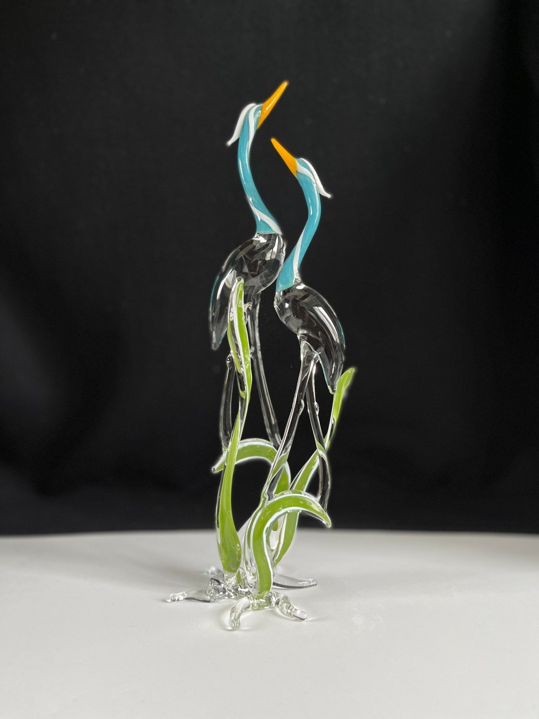 Double Heron Handblown Glass Sculpture - Etsy