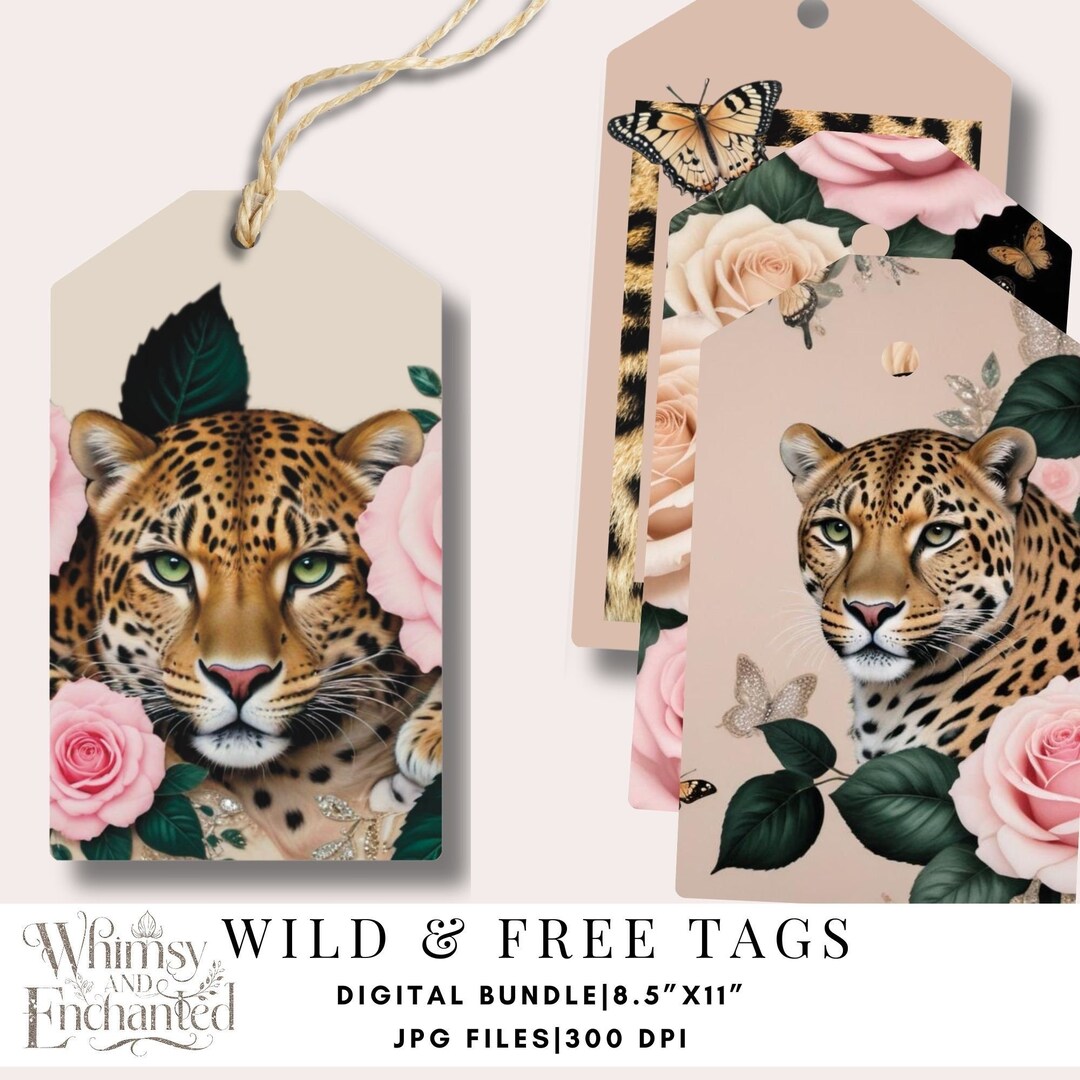 Downloadable Leopard Tags, Rose Printable Tags, Animal Tags, Animal ...