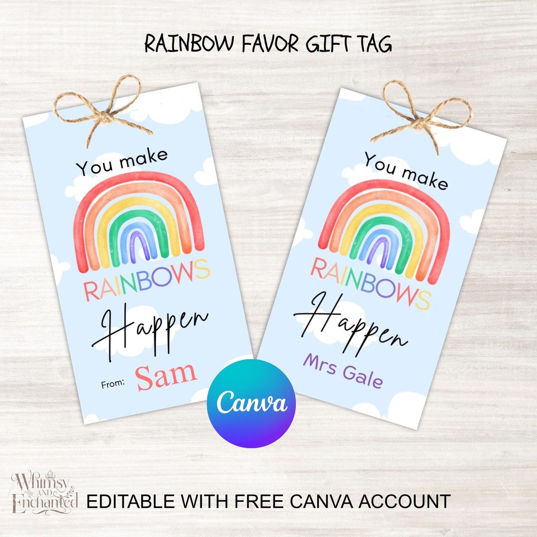 Rainbow Favor Gift Tag Editable | Back to School Teacher Tag | Kids ...