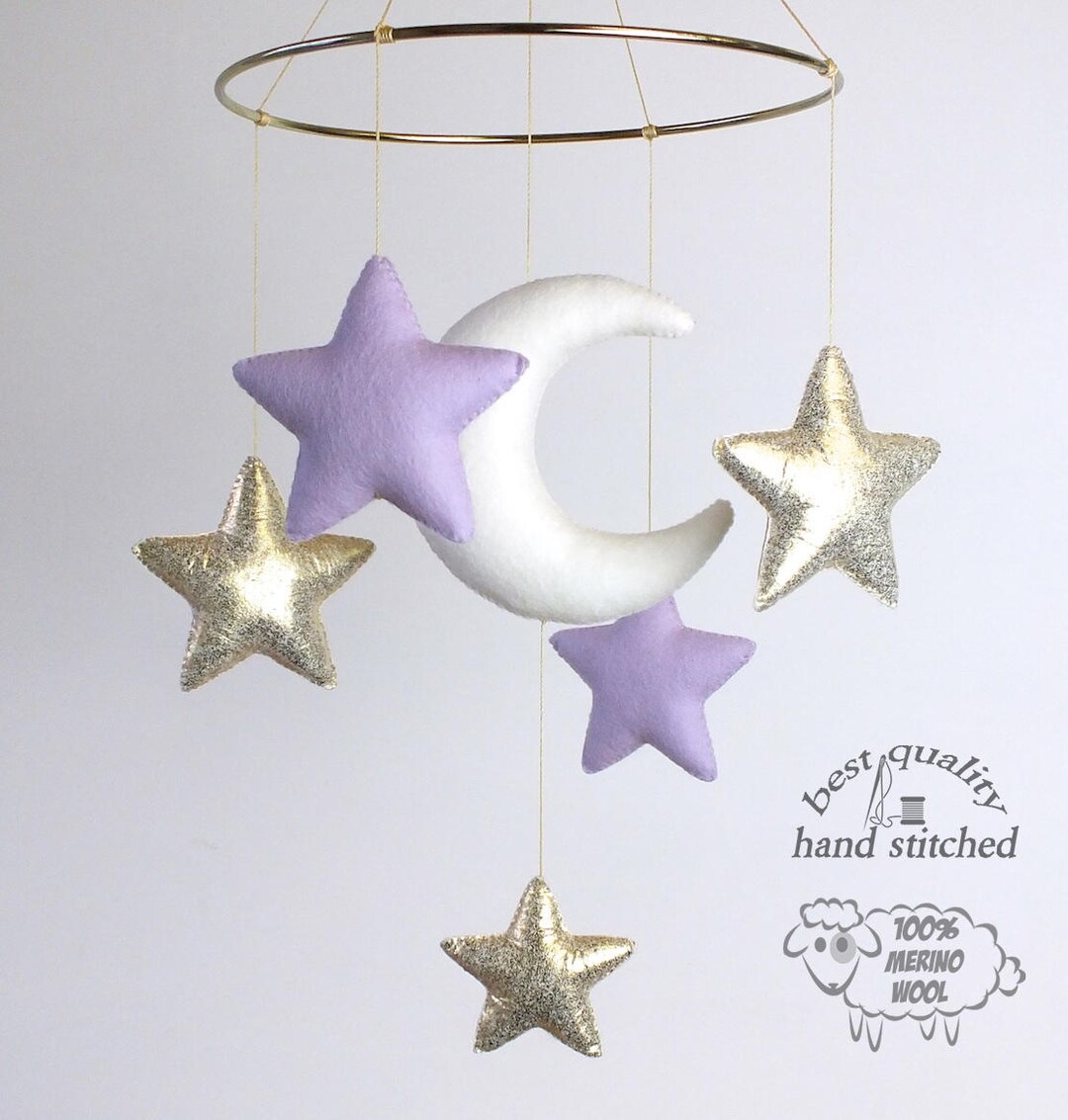 Baby Mobile, White Lavender Gold Baby Mobile, Baby Crib Mobile, Stars ...