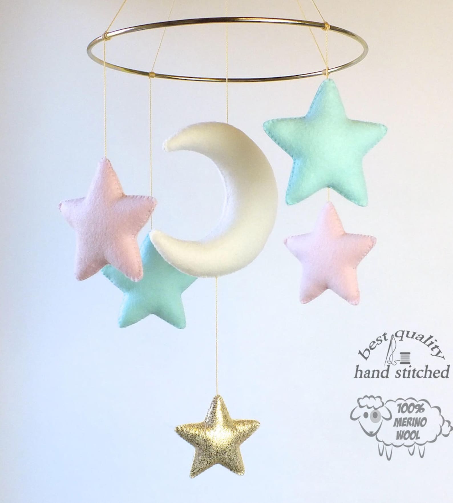 Baby Mobile, White Baby Pink Mint Gold Baby Mobile, Baby Crib Mobile ...