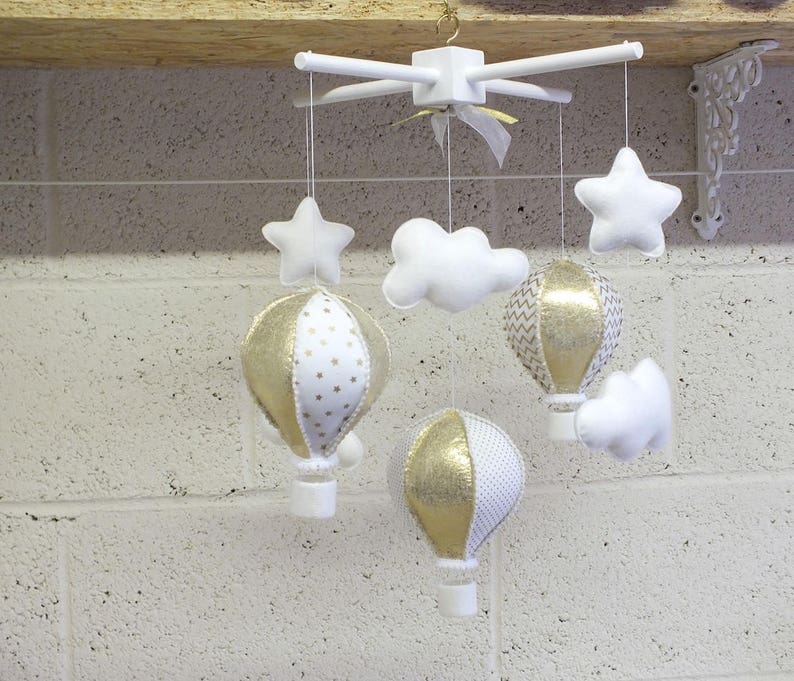 Baby Mobile, Hot Air Balloon Mobile, Baby Girl Mobile, White and Gold ...