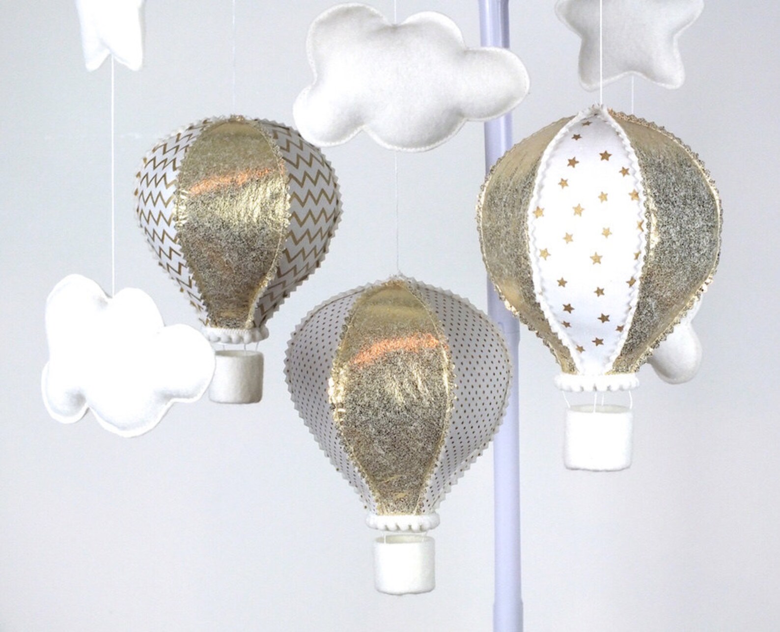 Baby Mobile, Hot Air Balloon Mobile, Baby Girl Mobile, White and Gold ...