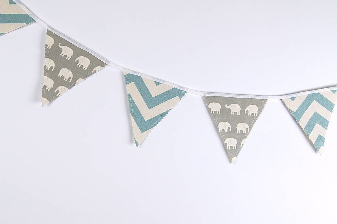 Elephant Banner Grey Elephant Teal Chevron Bunting Nursery - Etsy