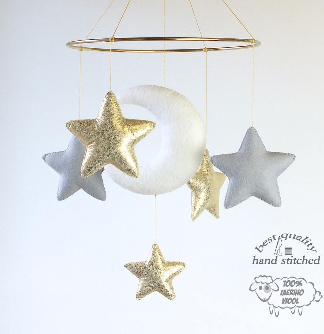 Baby Mobile, White Grey Gold Baby Mobile, Baby Crib Mobile, Stars Baby ...