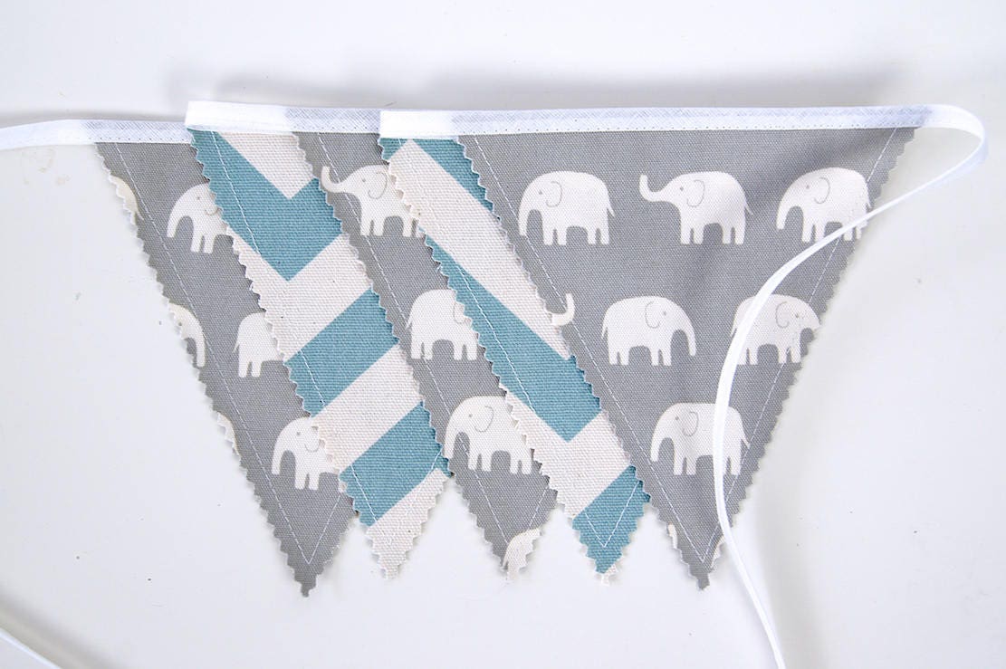 Elephant Banner Grey Elephant Teal Chevron Bunting Nursery | Etsy