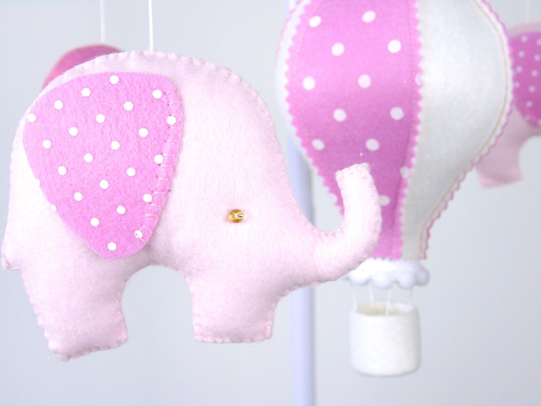Baby Mobile, Hot Air Balloon Mobile, Elephant Mobile, Girl Pink Baby ...