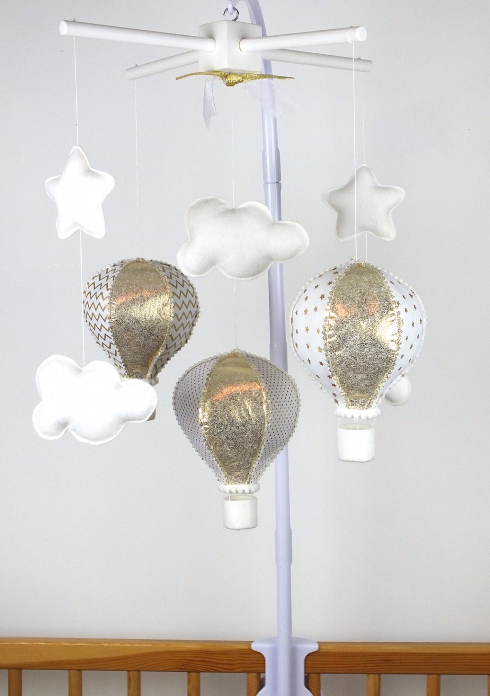 Baby Mobile, Hot Air Balloon Mobile, Baby Girl Mobile, White and Gold ...