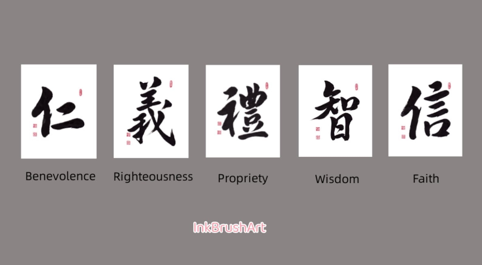 Five Virtues of Confucius Chinese Calligraphy Kanji Printable Wall Art ...