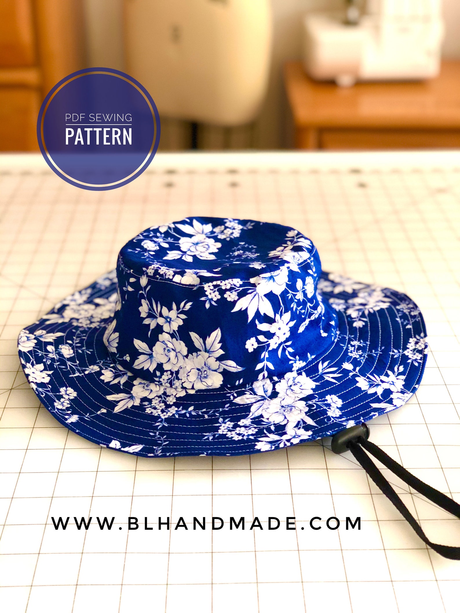 Summer Bucket Hat Sewing Pattern With Strap: 2 Brim Sizes (PDF Pattern ...
