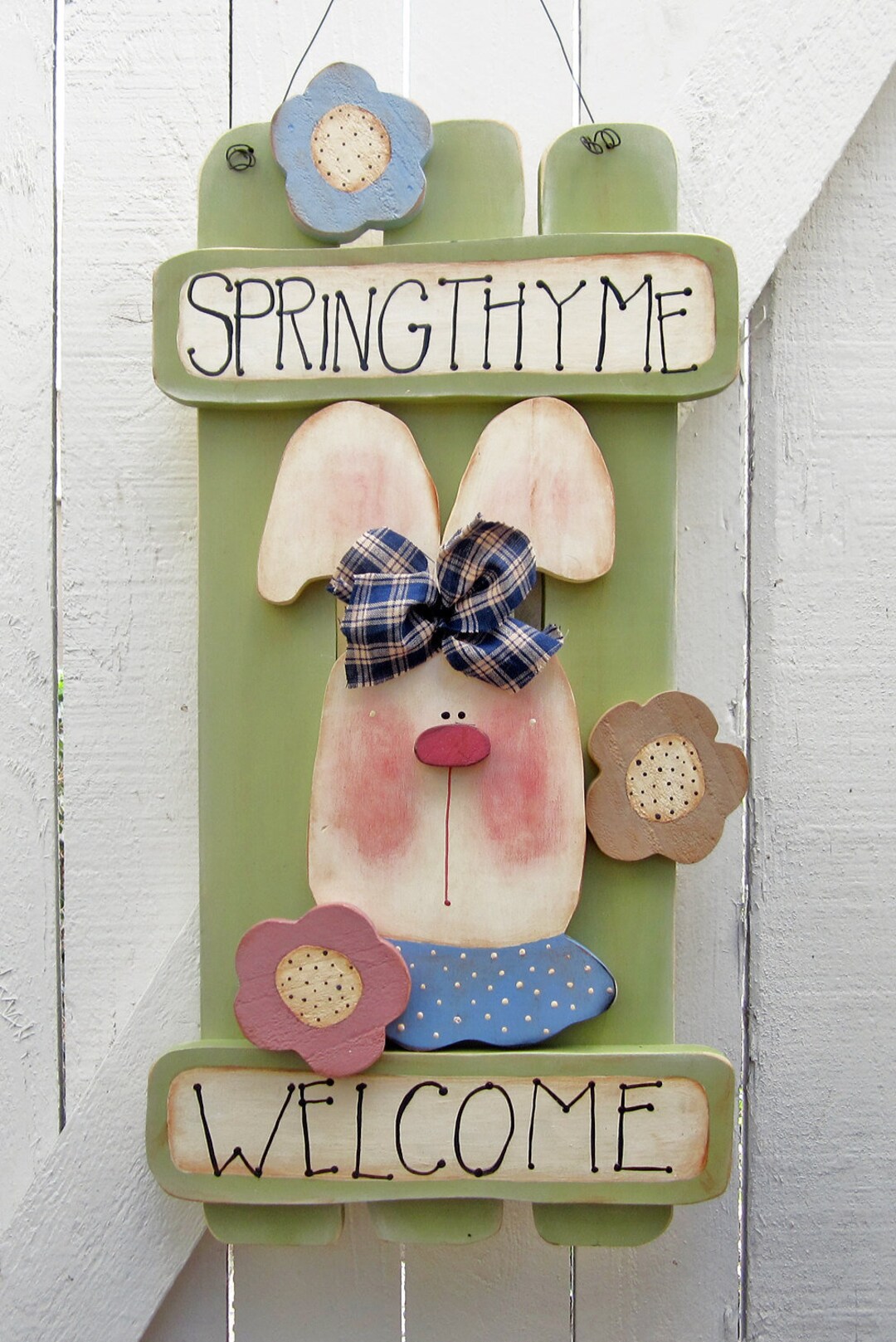 Bunny Welcome Door Sign Door Hanger Wall Hanger Picket Fence Spring ...