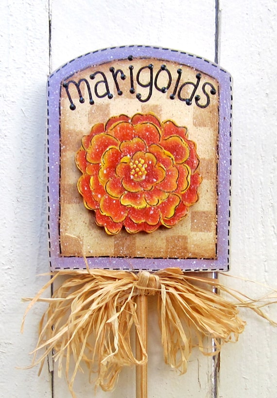 Marigold Garden Marker Garden Decor Plant Poke Plant Stick | Etsy