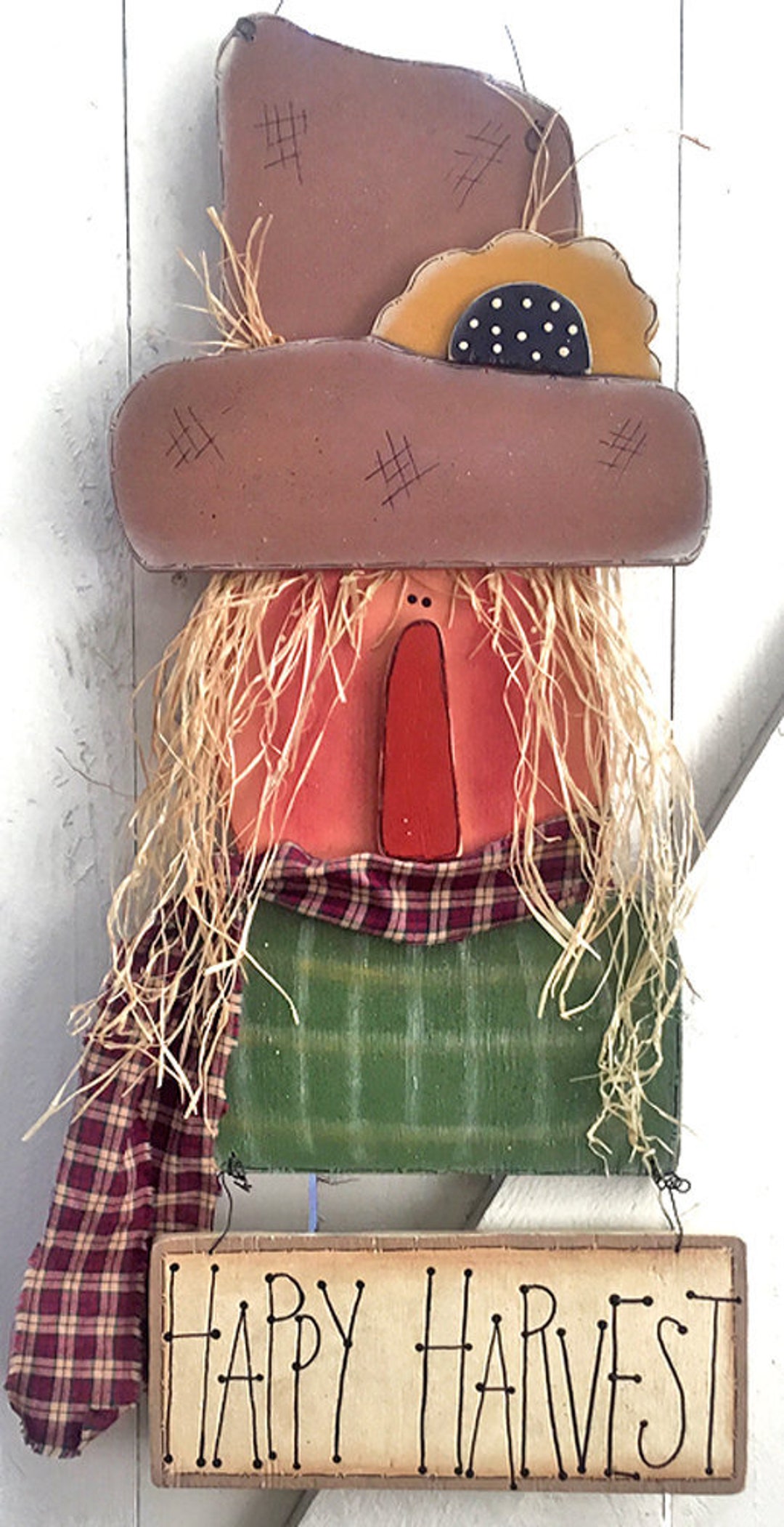 Scarecrow Door Hanger Happy Harvest Yard Sign Thanksgiving Yard Art ...