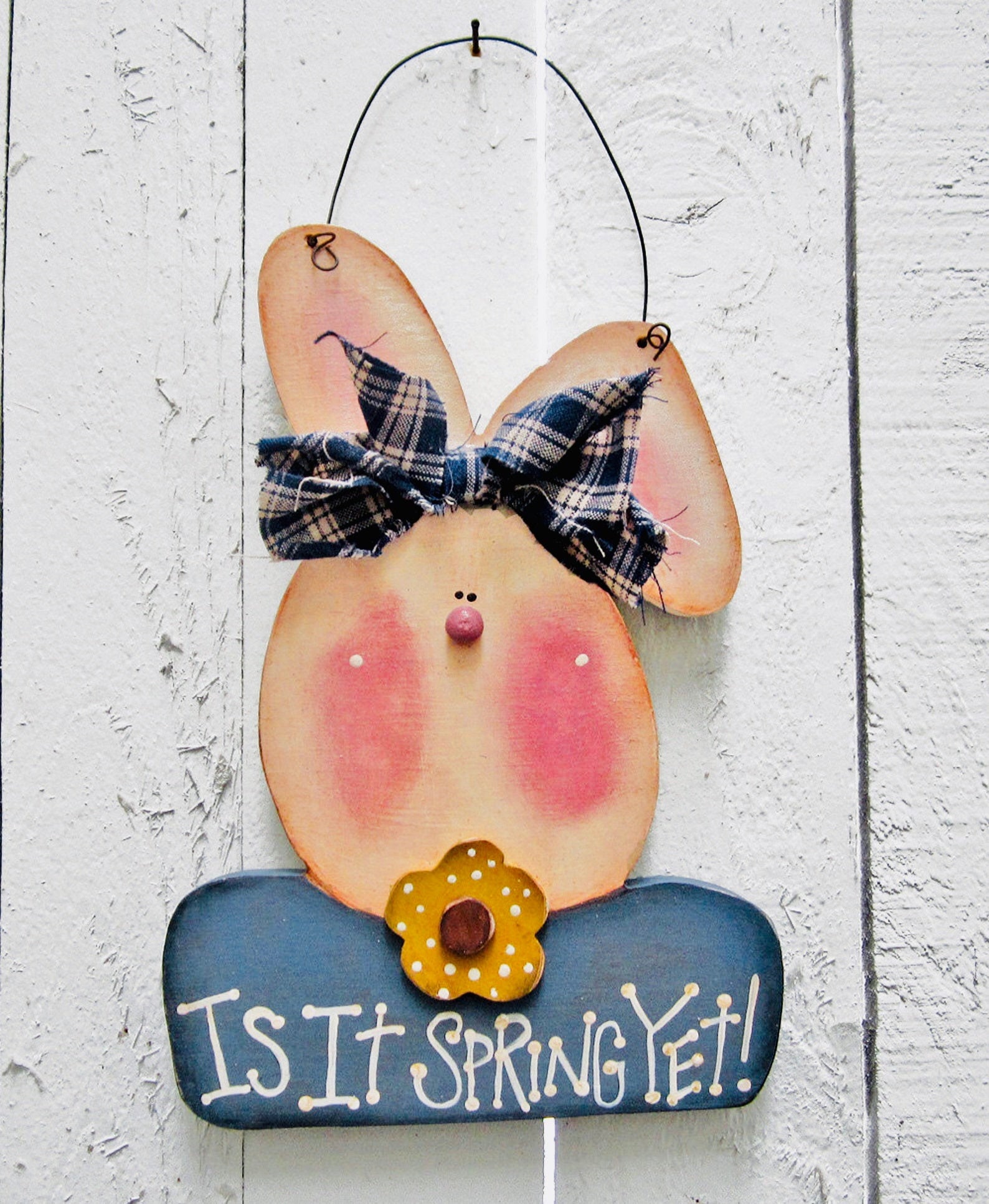 Bunny Hanger Door Wall Spring Winter Door Sign Primitive Bunny Wood ...